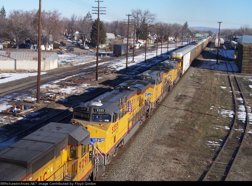 UP 5355 is third unit of five unit UP freight